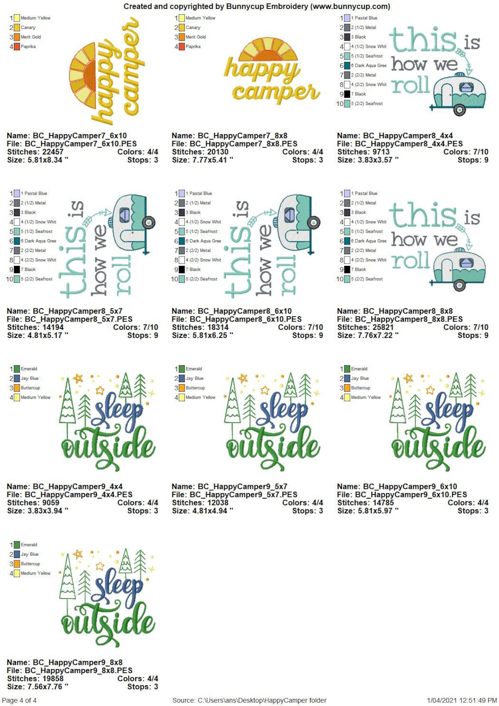 Happy Camper - 12 Machine Embroidery Designs - Multiple Sizes Included ...
