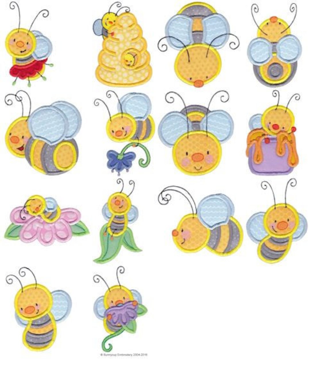 Busy Bees Applique 14 Different Applique Machine Embroidery Designs 4x4 ...