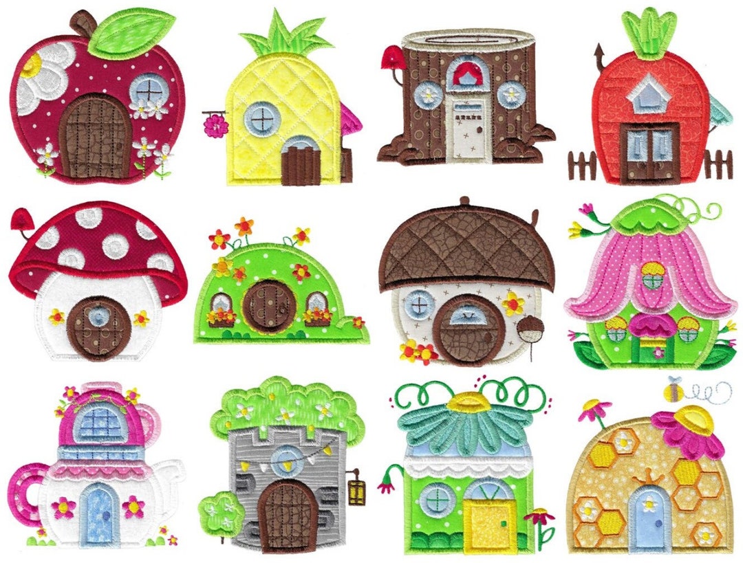 Whimsical Houses Applique - 12 Machine Embroidery Designs - 4x4 5x7 ...