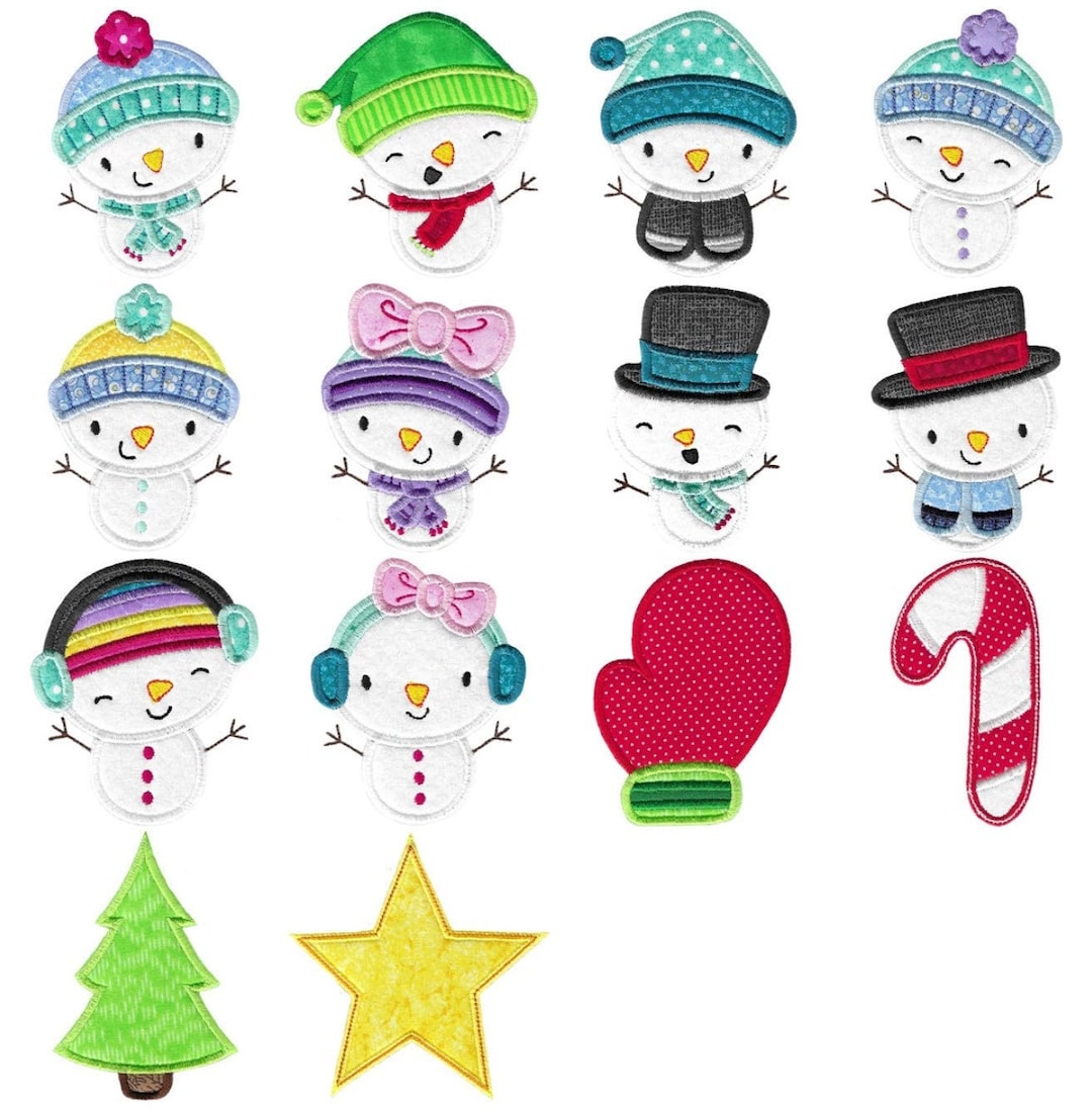 Cute Snowmen Applique - 14 Machine Embroidery Designs - 4x4 5x7 6x10 8x8 Sizes Included ...