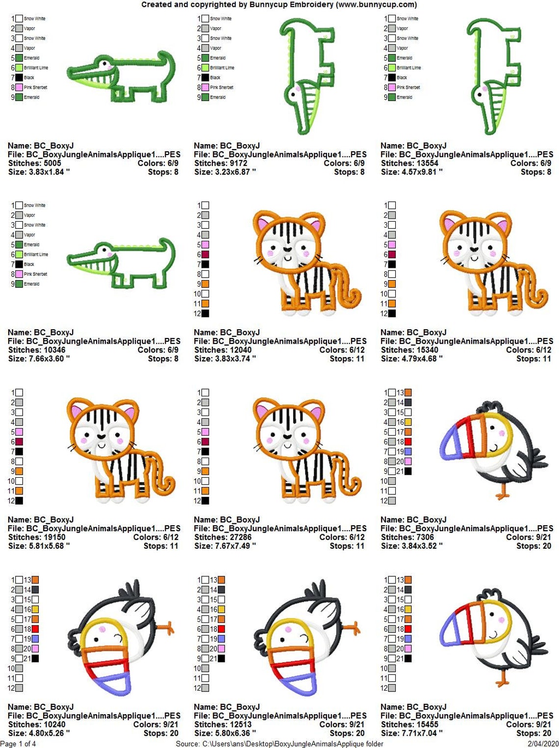 Boxy Jungle Animals Applique - 12 Machine Embroidery Designs - 4x4 5x7 ...
