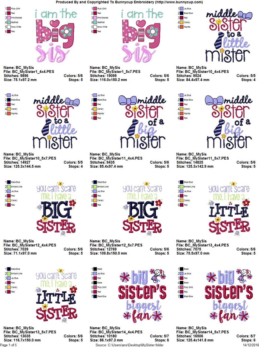 My Sister - 26 Machine Embroidery Designs - 4x4 5x7 Inch Hoop Sizes ...