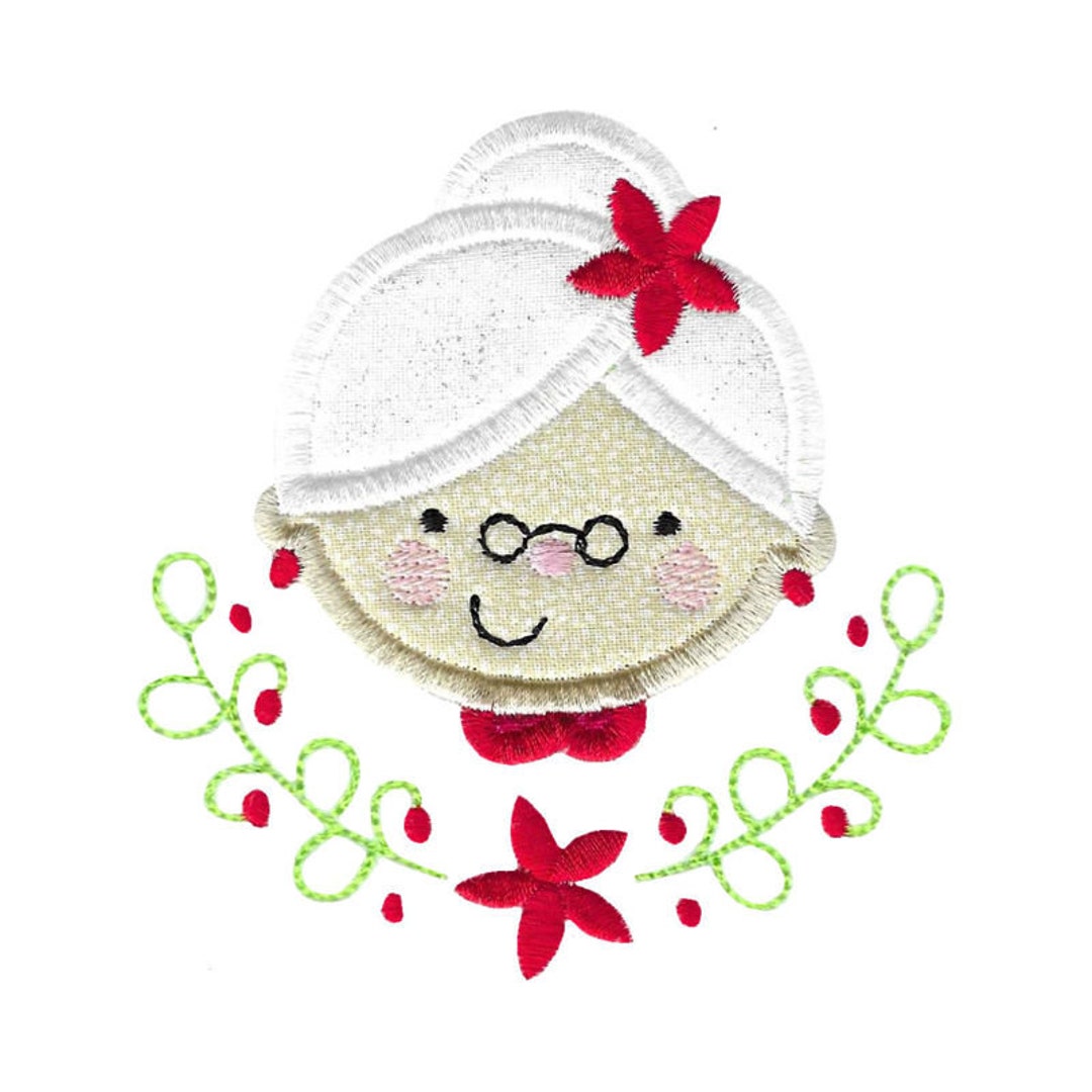 Applique Mrs Claus Face Design - 4x4 5x7 6x10 8x8 Sizes Included ...