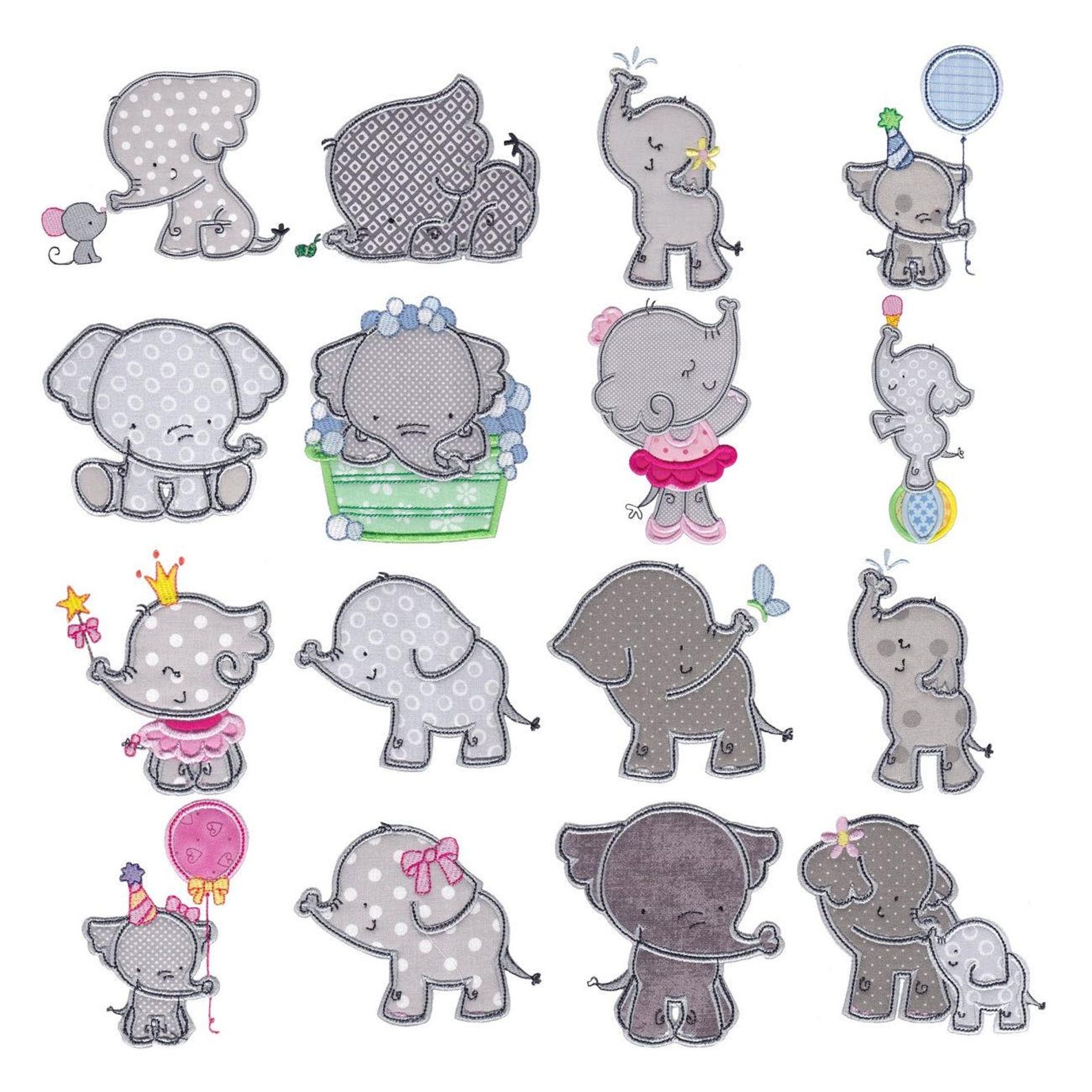 Elephants Applique - 16 Applique Embroidery Designs - Multiple Sizes ...