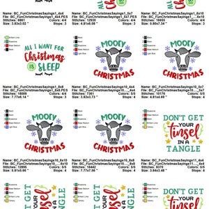 Fun Christmas Sayings - 12 Machine Embroidery Designs - 4x4 5x7 6x10 ...