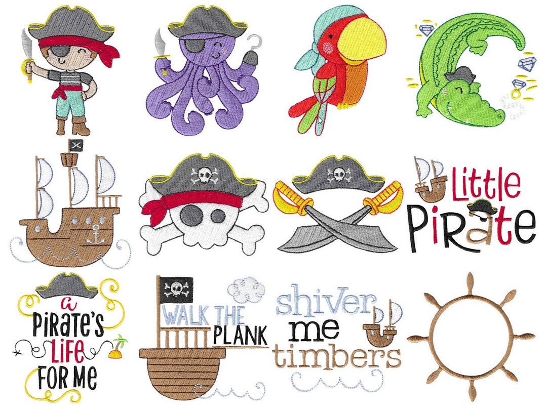 Pirates - 12 Machine Embroidery Designs - 4x4 5x7 Sizes Included ...