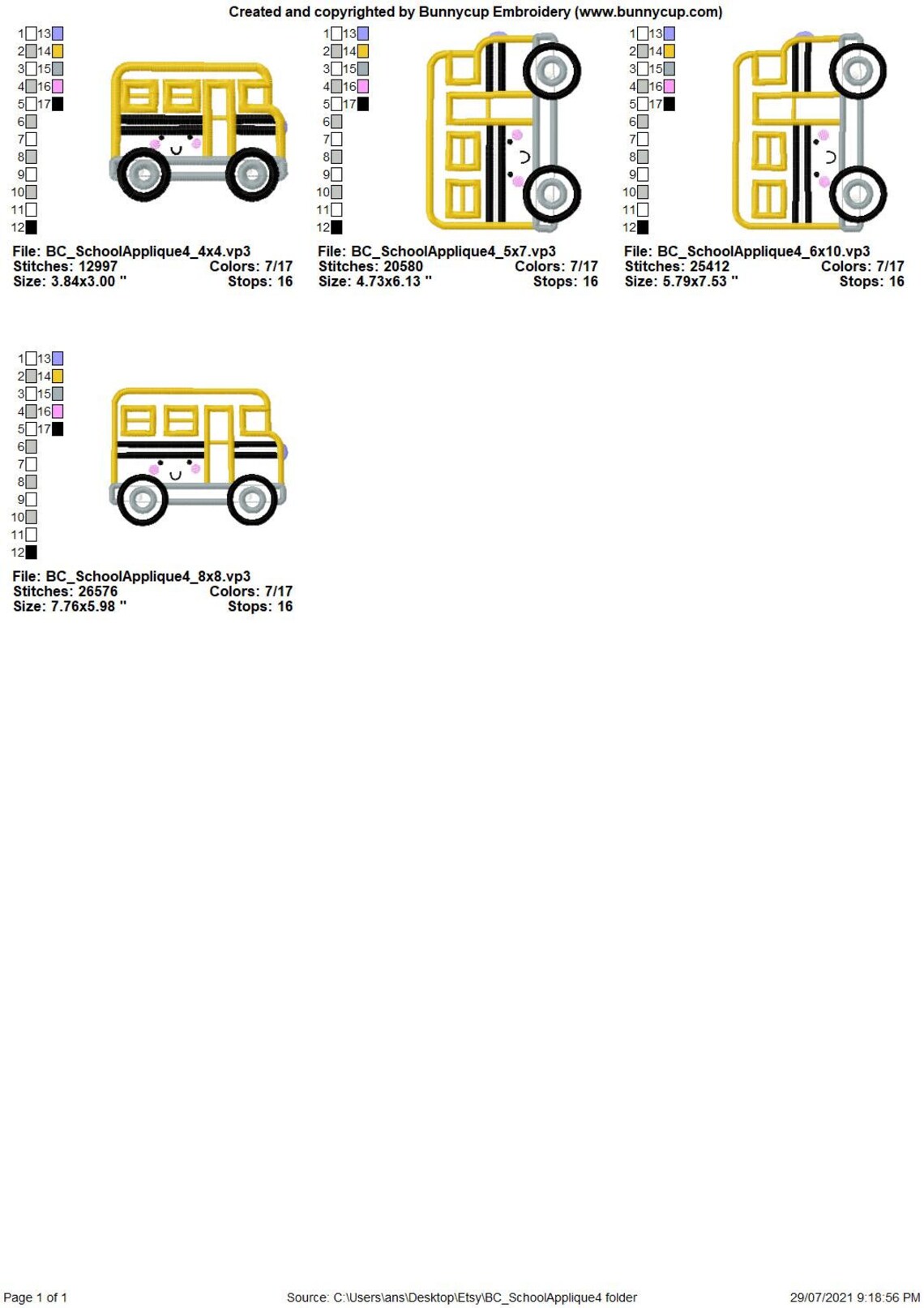 Applique School Bus Embroidery Design 4x4 5x7 6x10 8x8 Sizes - Etsy