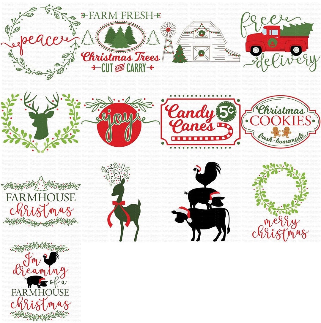 Farmhouse Christmas SVG Bundle - 13 SVG, Clipart, Cut and Printable ...