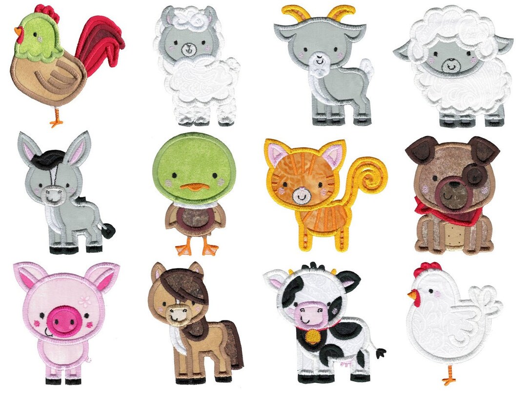 Boxy Farm Animals Applique - 12 Machine Embroidery Designs - 4x4 5x7 ...