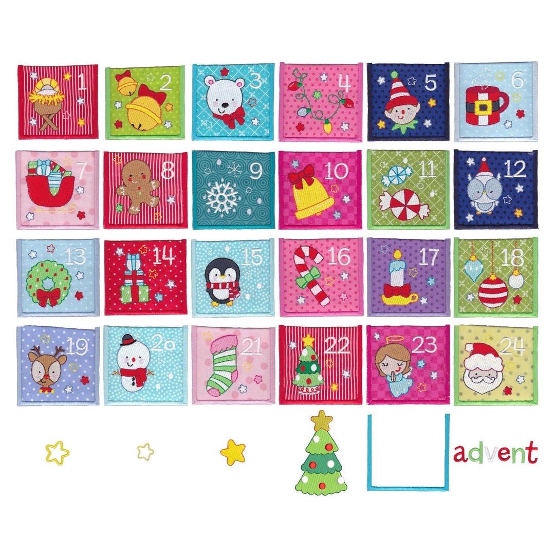 Advent Calendar - Machine Embroidery Designs - 3x3 Inch Pocket Size ...
