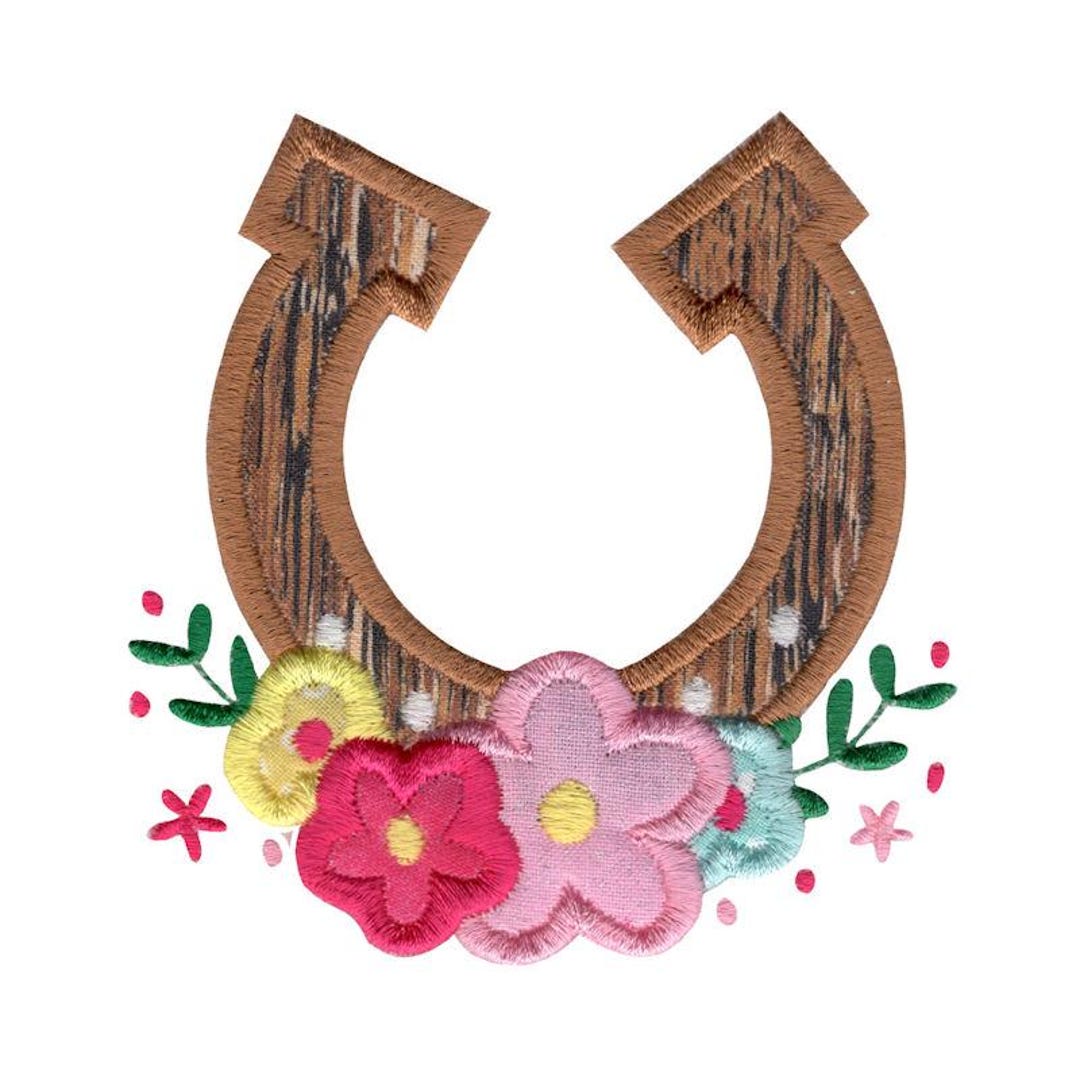 Applique Floral Horseshoe Embroidery Design - 4x4 5x7 6x10 8x8 Sizes ...