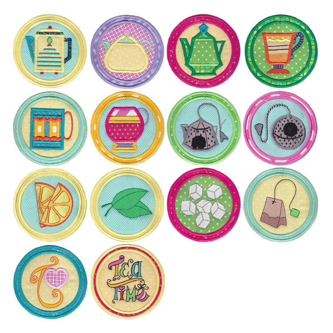 Tea Time Coasters - 14 in the Hoop Machine Embroidery Designs - 4x4 5x7 ...