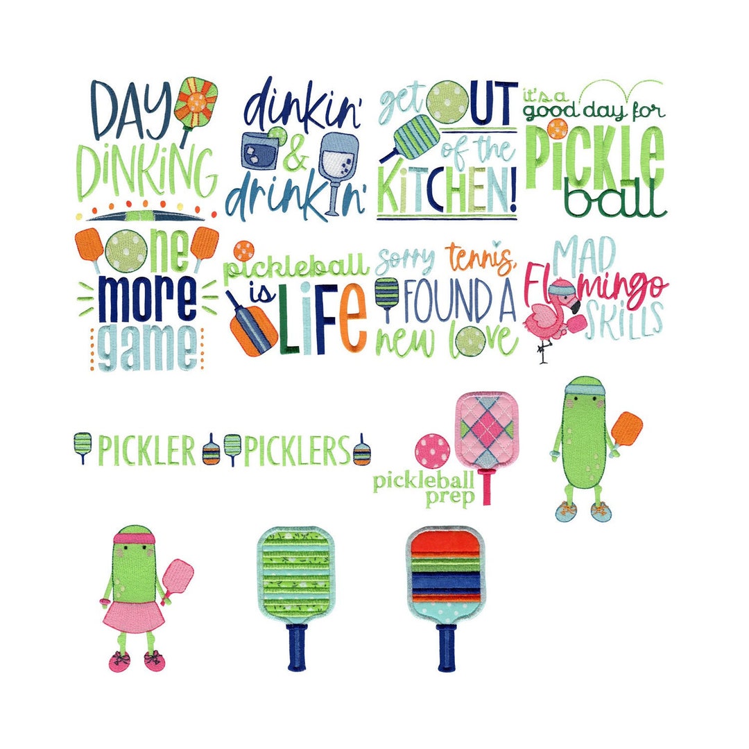Pickleball Too - 15 Machine Embroidery Designs - Multiple Sizes ...