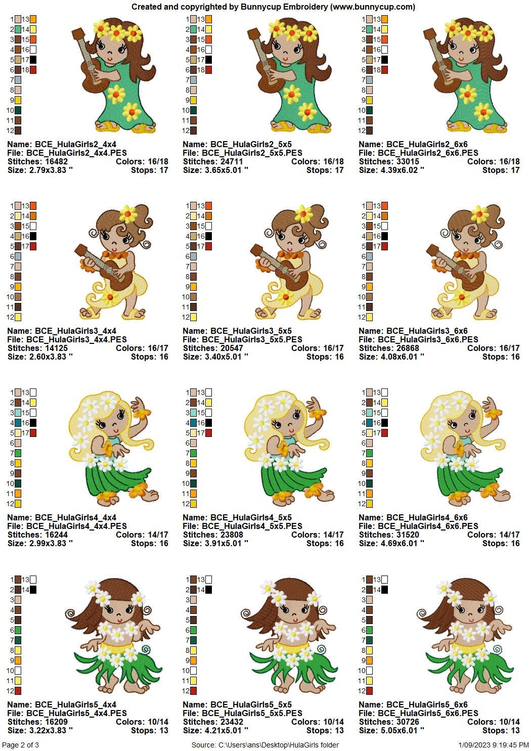 Hula Girls - 12 Machine Embroidery Designs - 4, 5 & 6 Inch Sizes ...