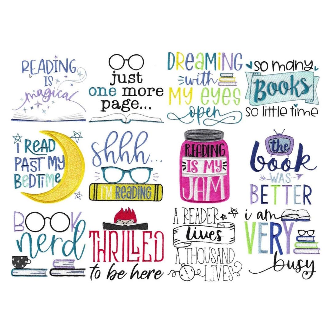 Reading Sayings - 12 Machine Embroidery Designs - Multiple Sizes ...