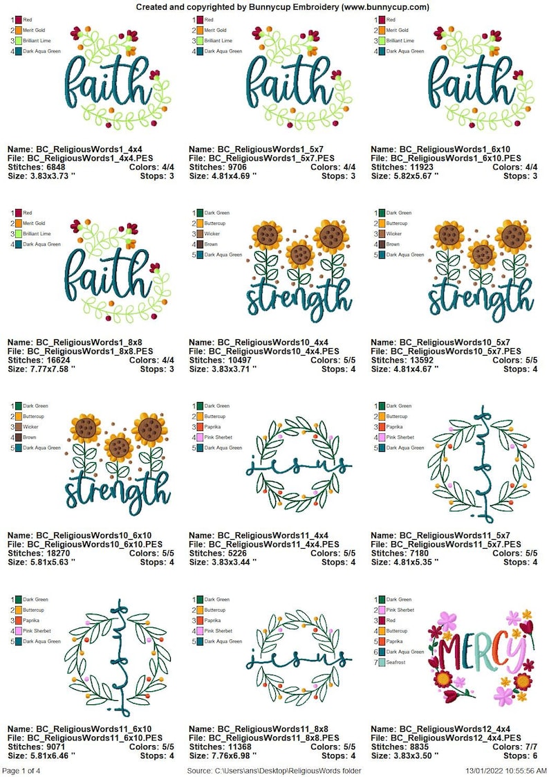 Religious Words - 12 Machine Embroidery Designs - Multiple Sizes ...