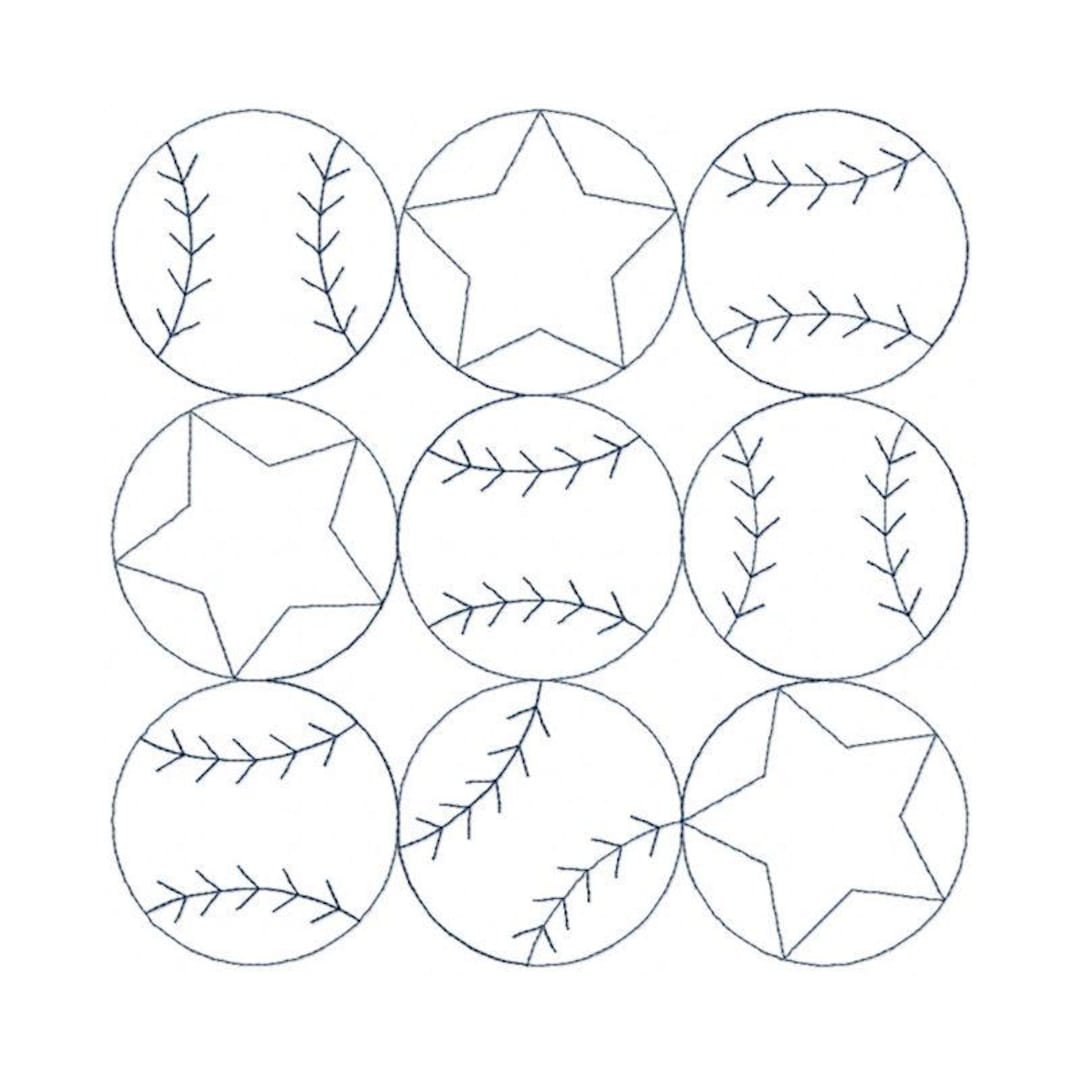 Baseball Quilt Block - Digital Pantograph for Long Arm Quilting Machines - E2E Quilt Block ...