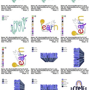 Illustrated Words Too - 12 Machine Embroidery Designs - Multiple Sizes ...