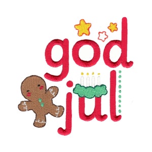 God Jul Embroidery Design - 4x4 5x7 6x10 8x8 Sizes Included - Christmas ...