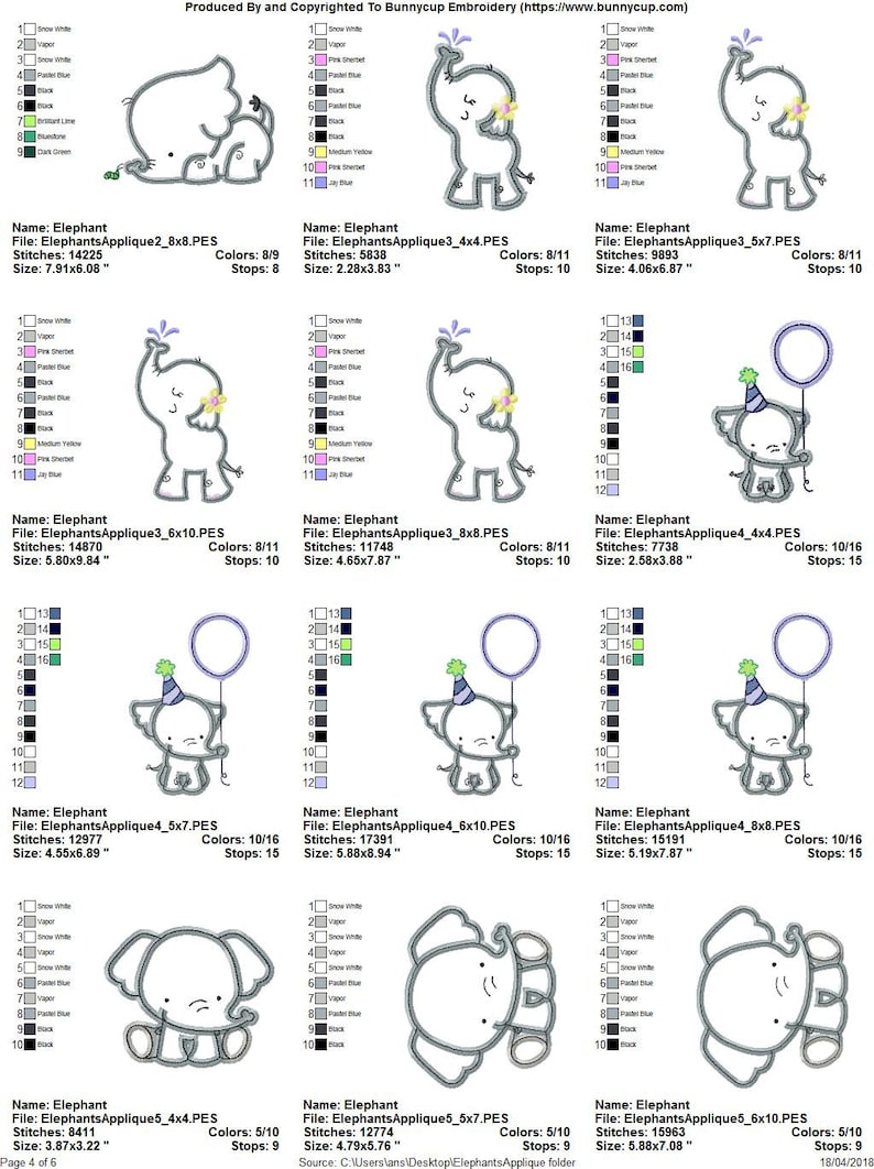 Elephants Applique - 16 Applique Embroidery Designs - Multiple Sizes ...
