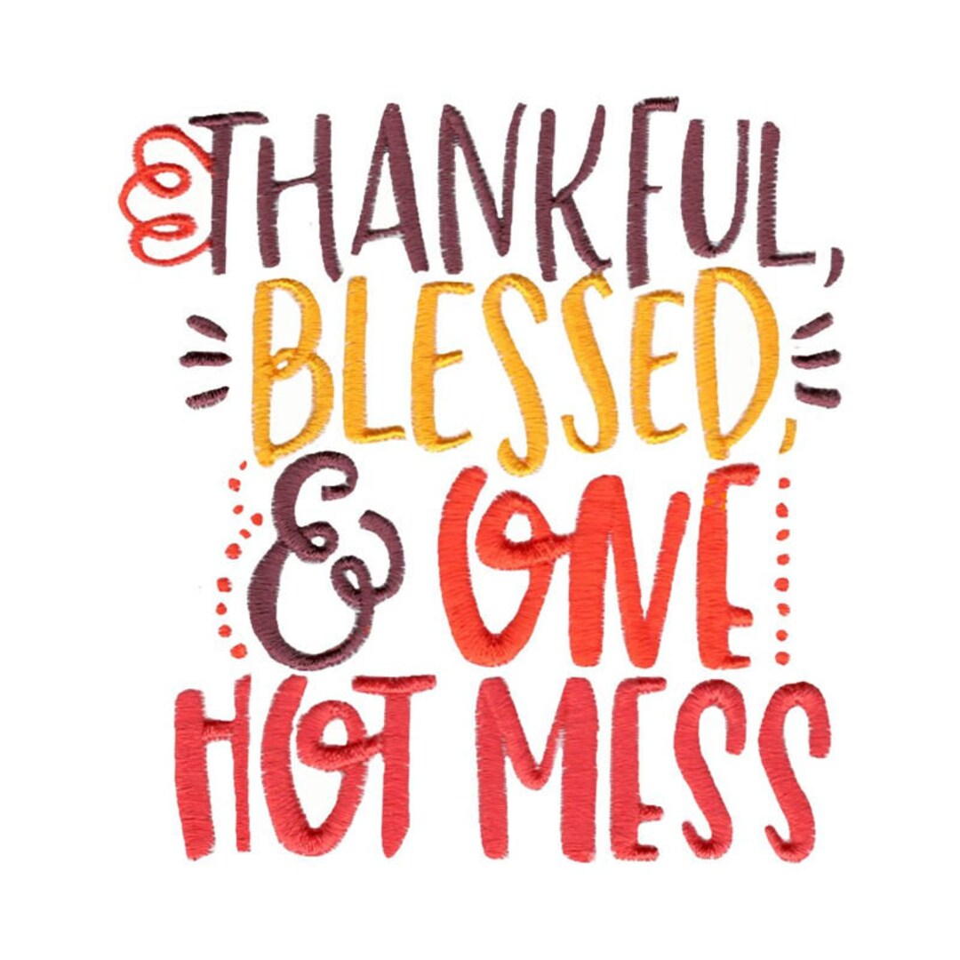 Thankful, Blessed & One Hot Mess - Machine Embroidery Design - 4x4 5x7 ...