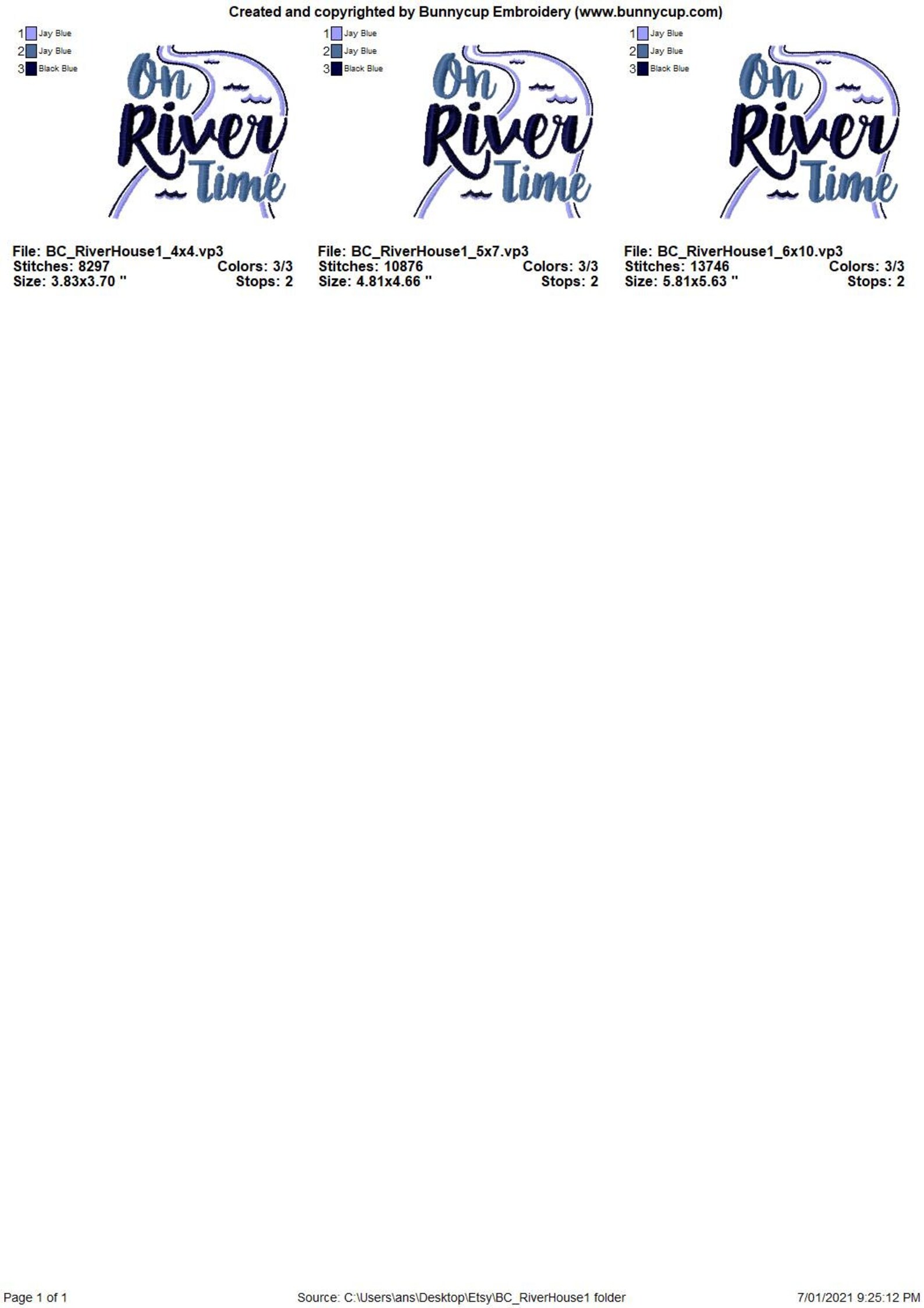 On River Time Filled Stitch Embroidery Design 4x4 5x7 6x10 - Etsy