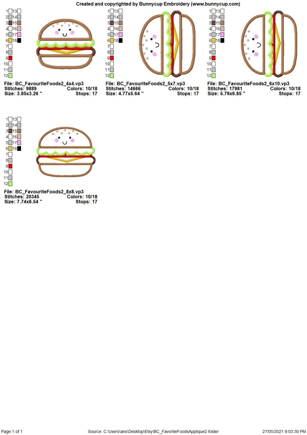 Hamburger Applique Embroidery Design - 4x4 5x7 6x10 8x8 Sizes Included ...