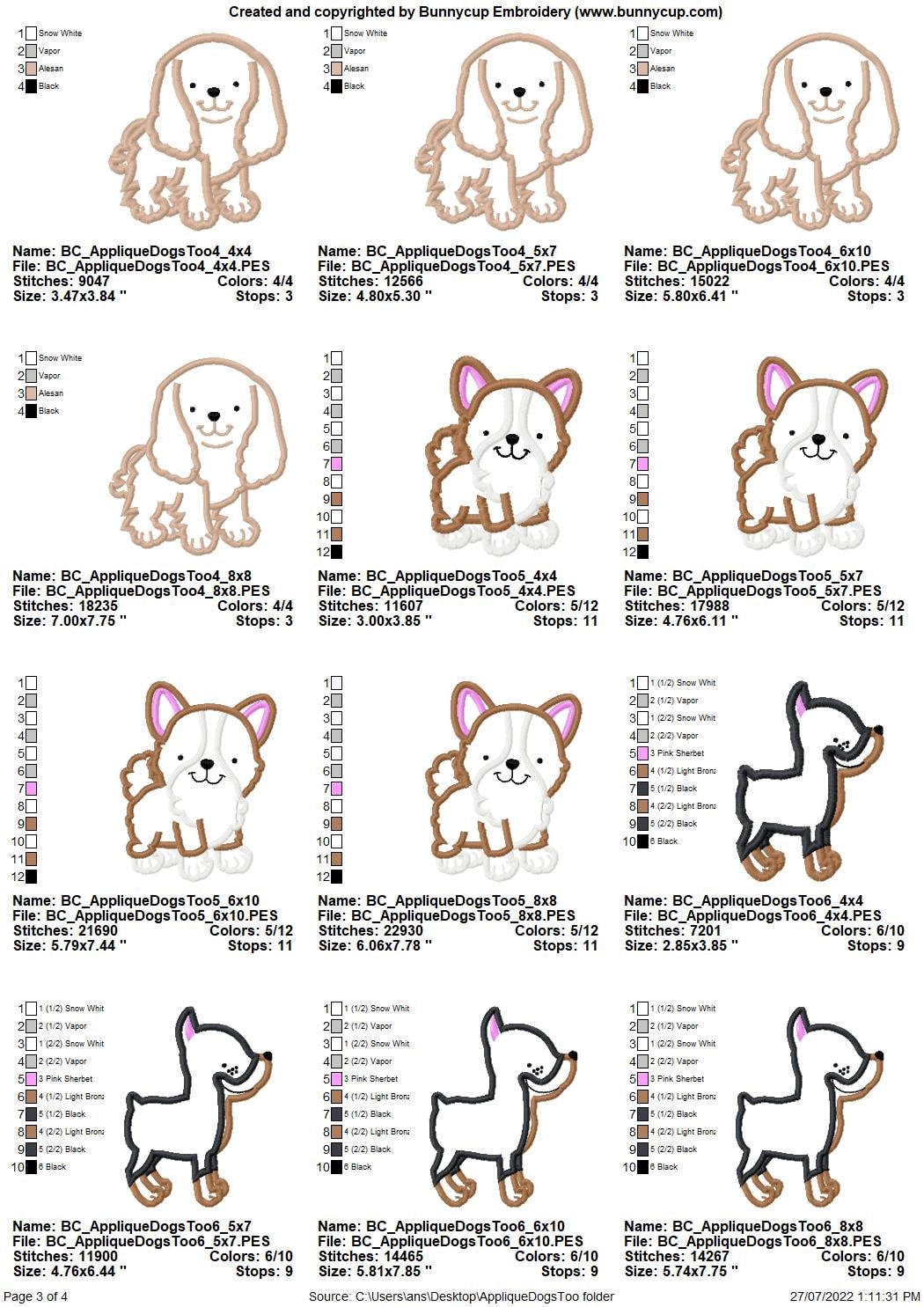 Applique Dogs Too 12 Machine Embroidery Designs 4x4 5x7 - Etsy