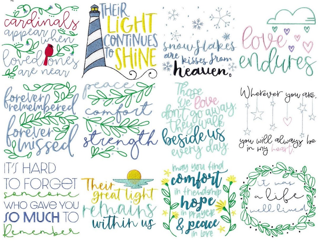 Sympathy Sayings - 12 Machine Embroidery Designs - Multiple Sizes ...
