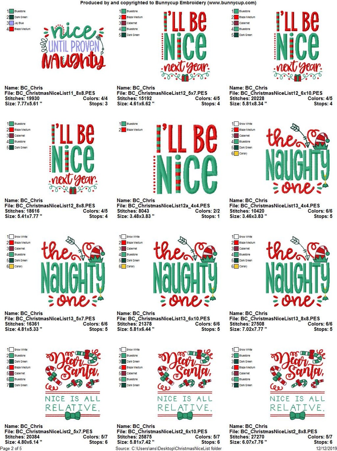 Christmas Nice List - 13 Machine Embroidery Designs - Multiple Sizes ...