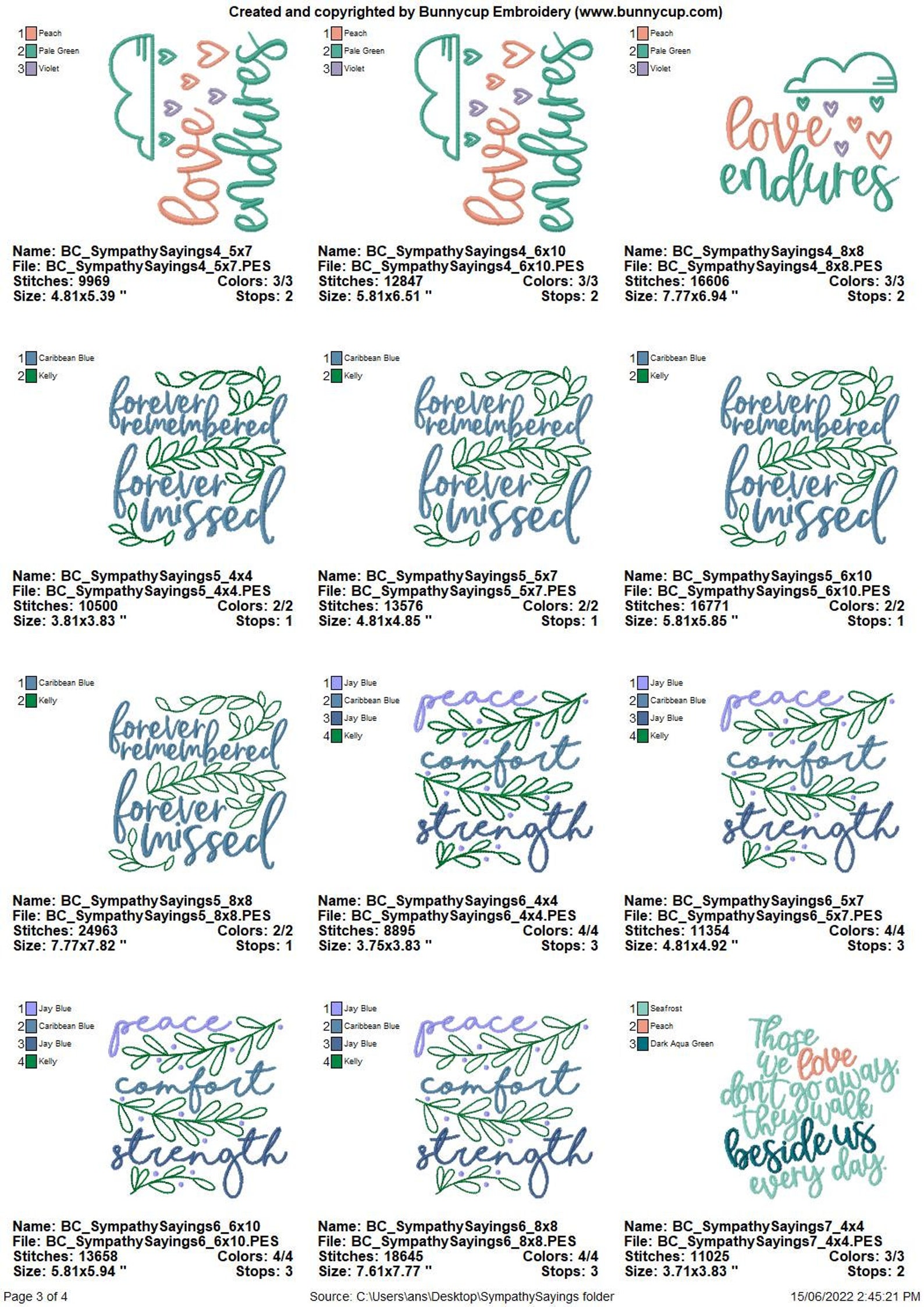 Sympathy Sayings - 12 Machine Embroidery Designs - Multiple Sizes ...