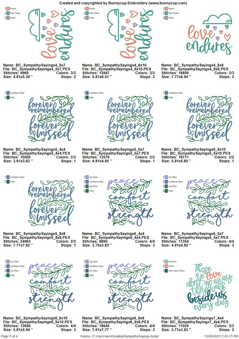 Sympathy Sayings - 12 Machine Embroidery Designs - Multiple Sizes ...