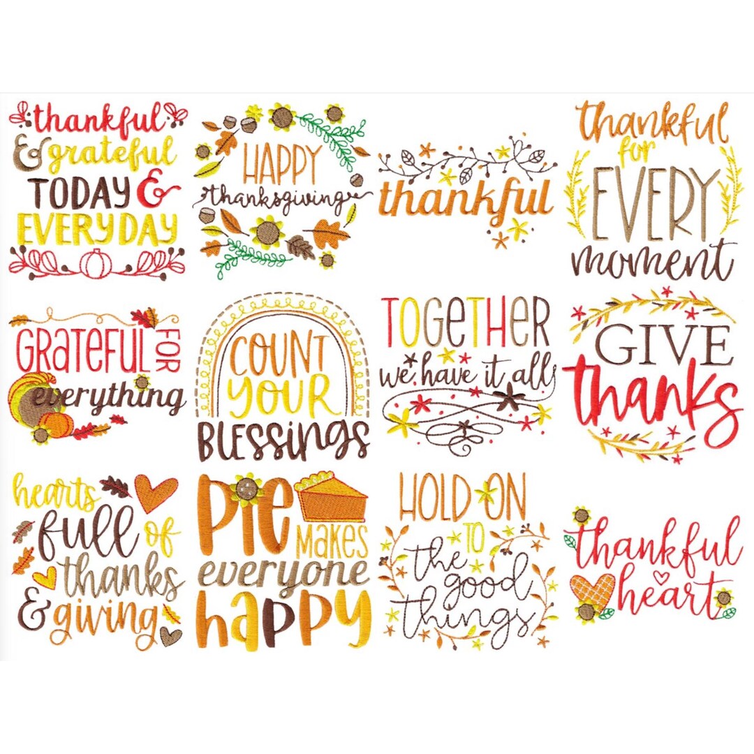 Thanksgiving Sentiments Seven - 12 Machine Embroidery Designs ...
