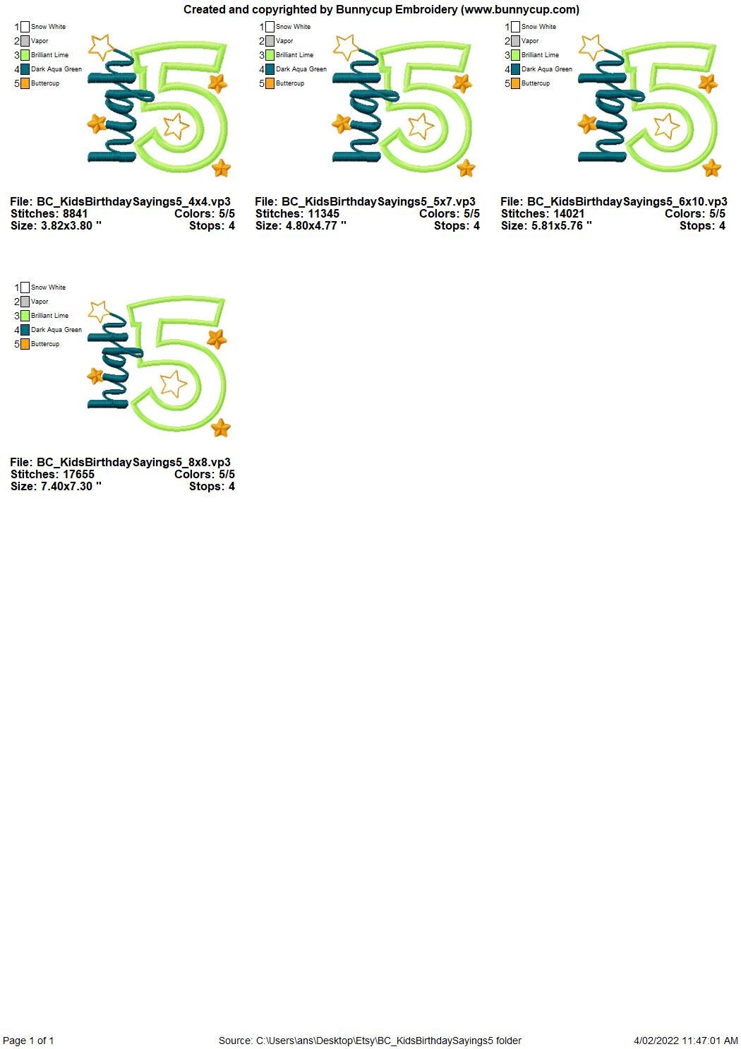 High Five Machine Embroidery Design 4x4 5x7 6x10 8x8 Sizes - Etsy