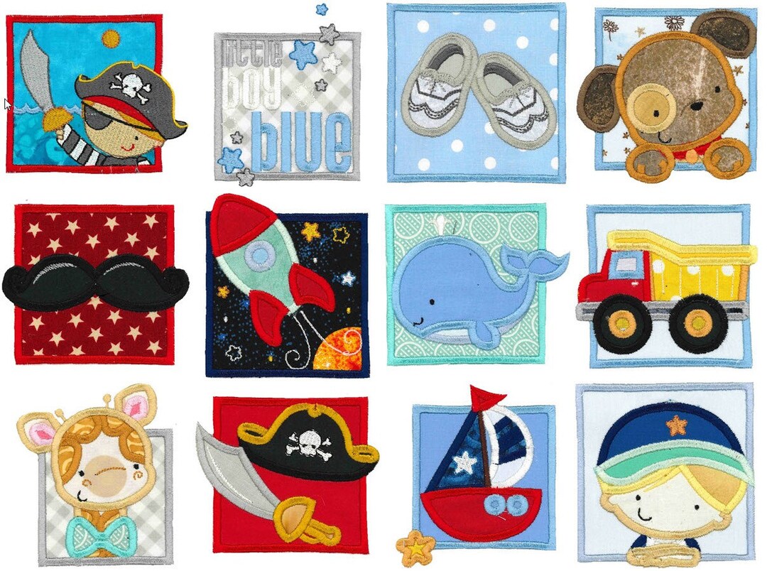 Box Boy Applique - 12 Machine Embroidery Designs - 4x4 5x7 6x10 8x8 ...