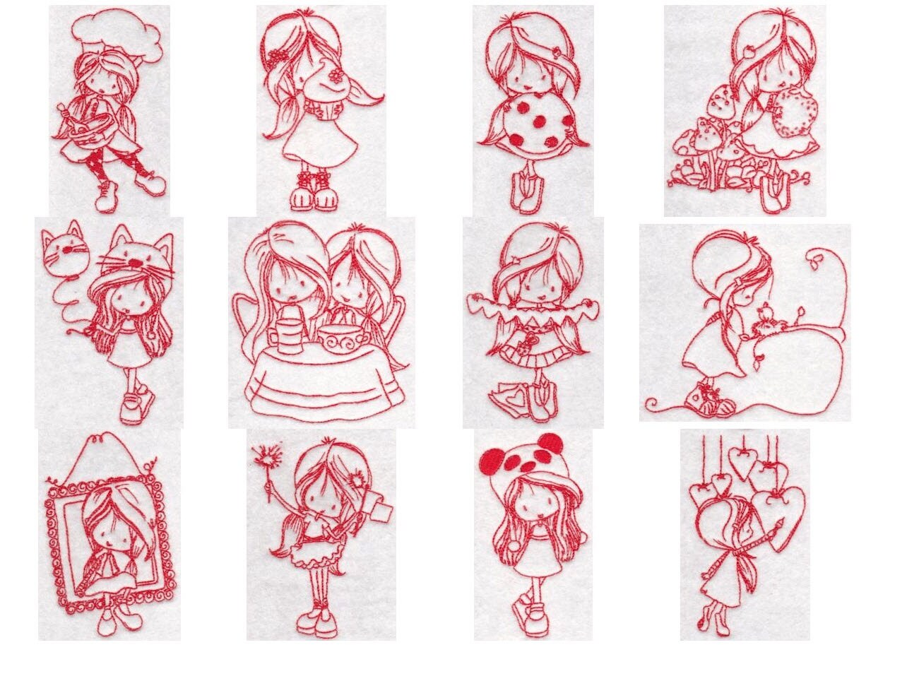 Wryn Redwork Three Redwork Machine Embroidery Designs 4x4 5x7 | Etsy