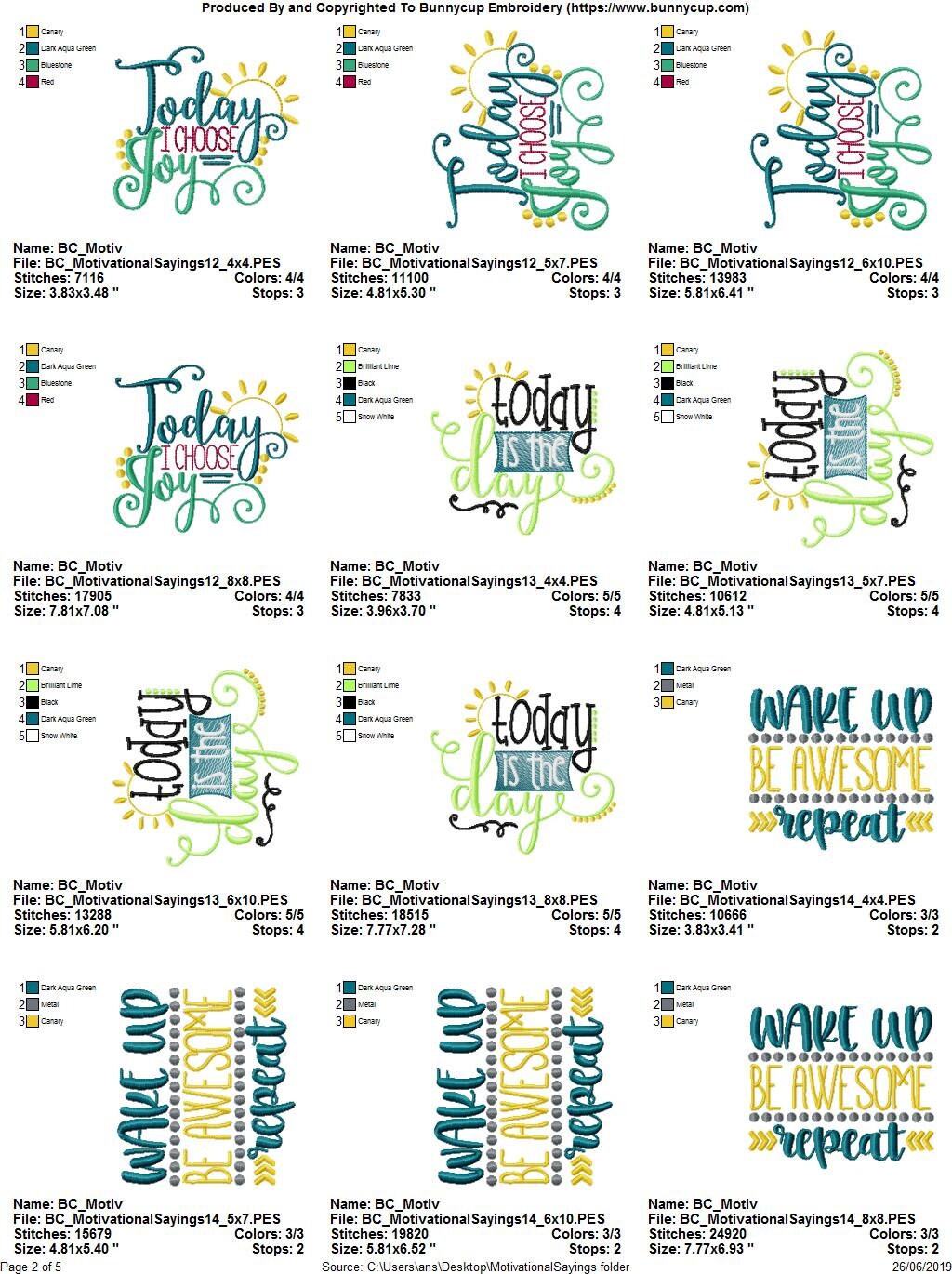 Motivational Sayings - 15 Machine Embroidery Designs - Multiple Sizes ...