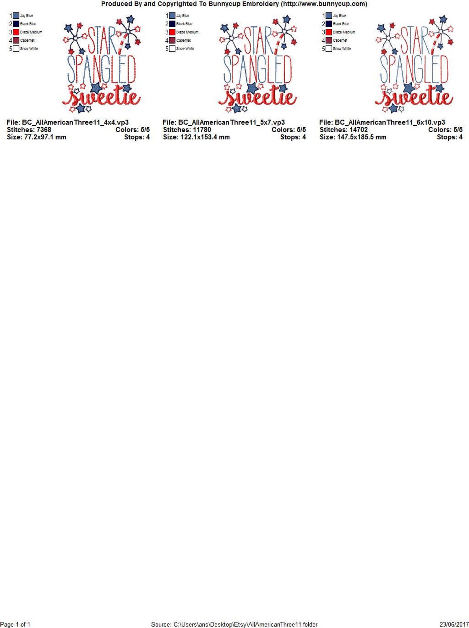 All American Three Design 11 Filled Stitch Machine Embroidery Design ...