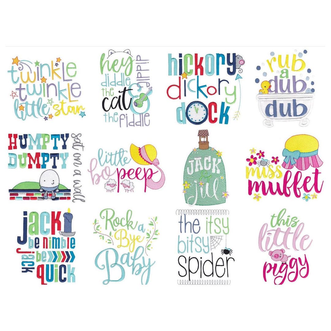 Nursery Rhyme Sayings - 12 Machine Embroidery Designs - 5x7 6x10 8x8 ...