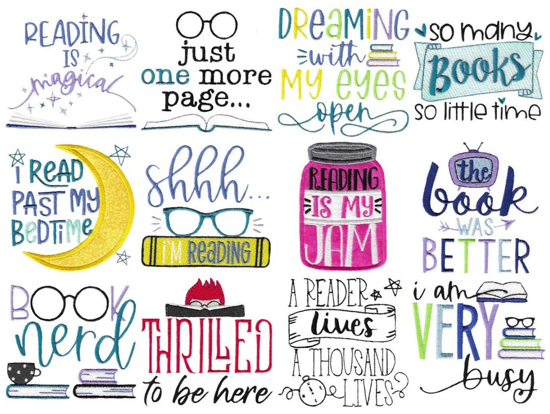 Reading Sayings 12 Machine Embroidery Designs Multiple Sizes Included ...