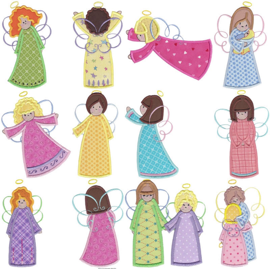 Angels Applique - 12 Applique Machine Embroidery Designs 5x7 and 6x10 ...