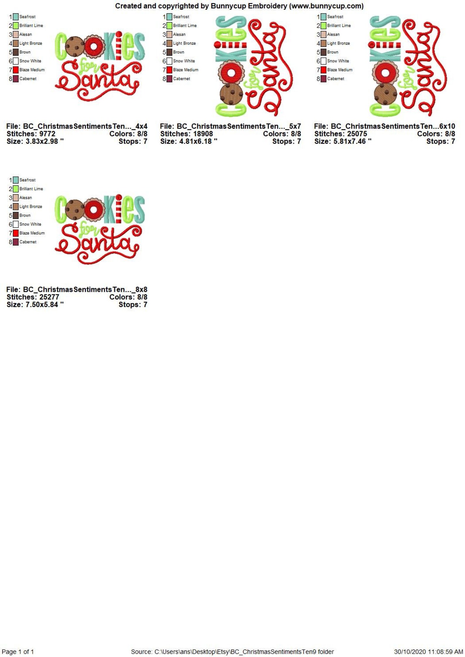Cookies for Santa Embroidery Design 4x4 5x7 6x10 8x8 Sizes | Etsy