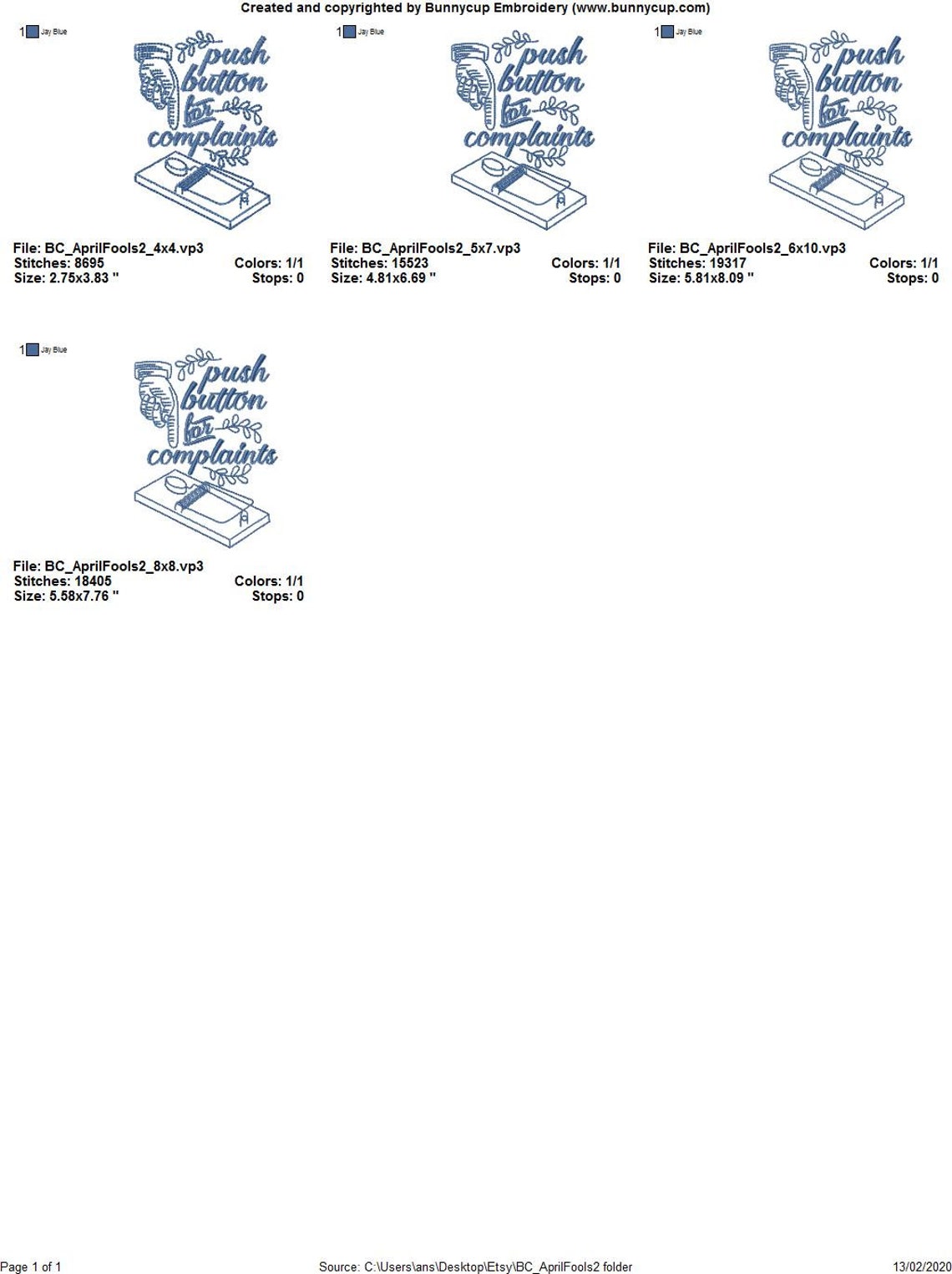 Push Button for Complaints Embroidery Design 4x4 5x7 6x10 | Etsy