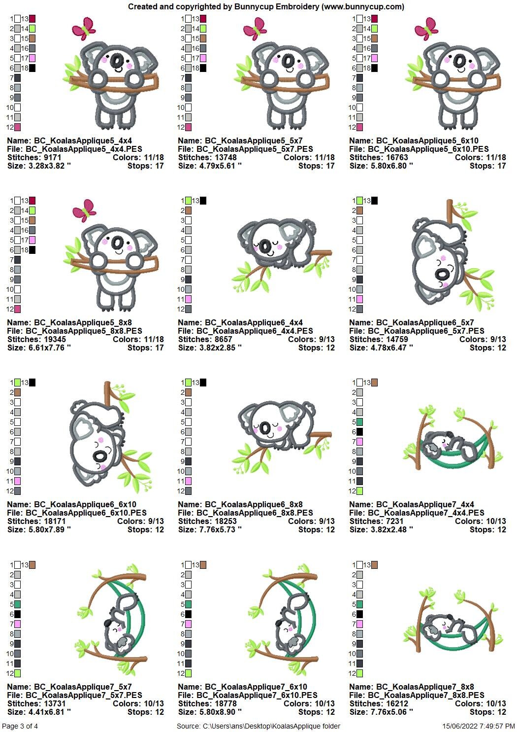 Koalas Applique - 19 Machine Embroidery Designs - Multiple Sizes ...