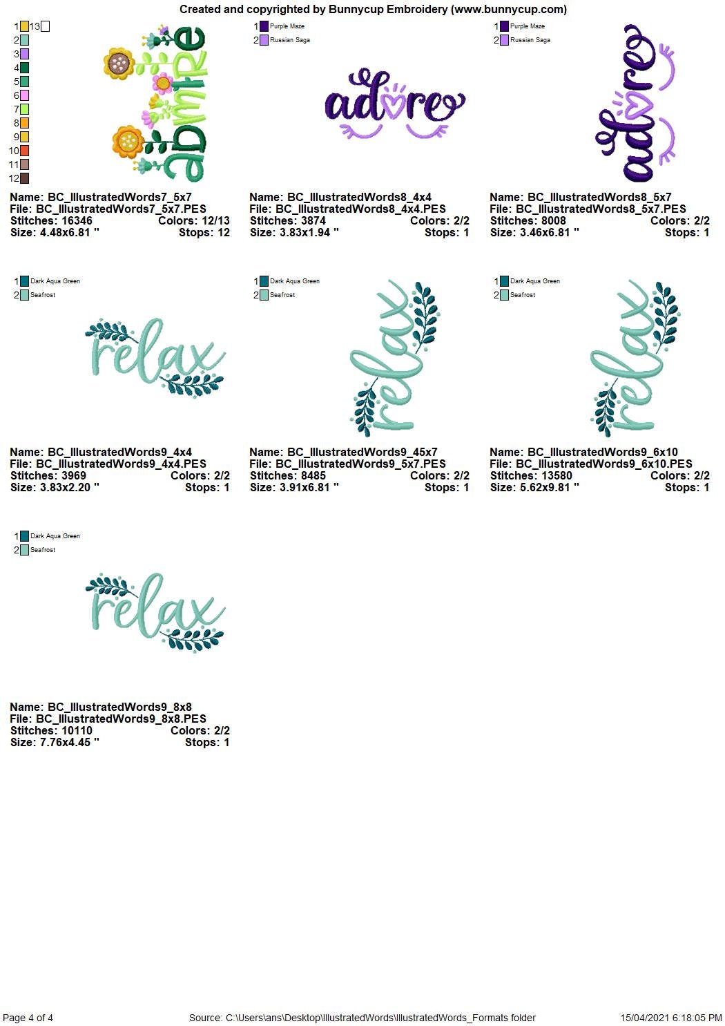 Illustrated Words - 12 Machine Embroidery Designs - Multiple Sizes ...