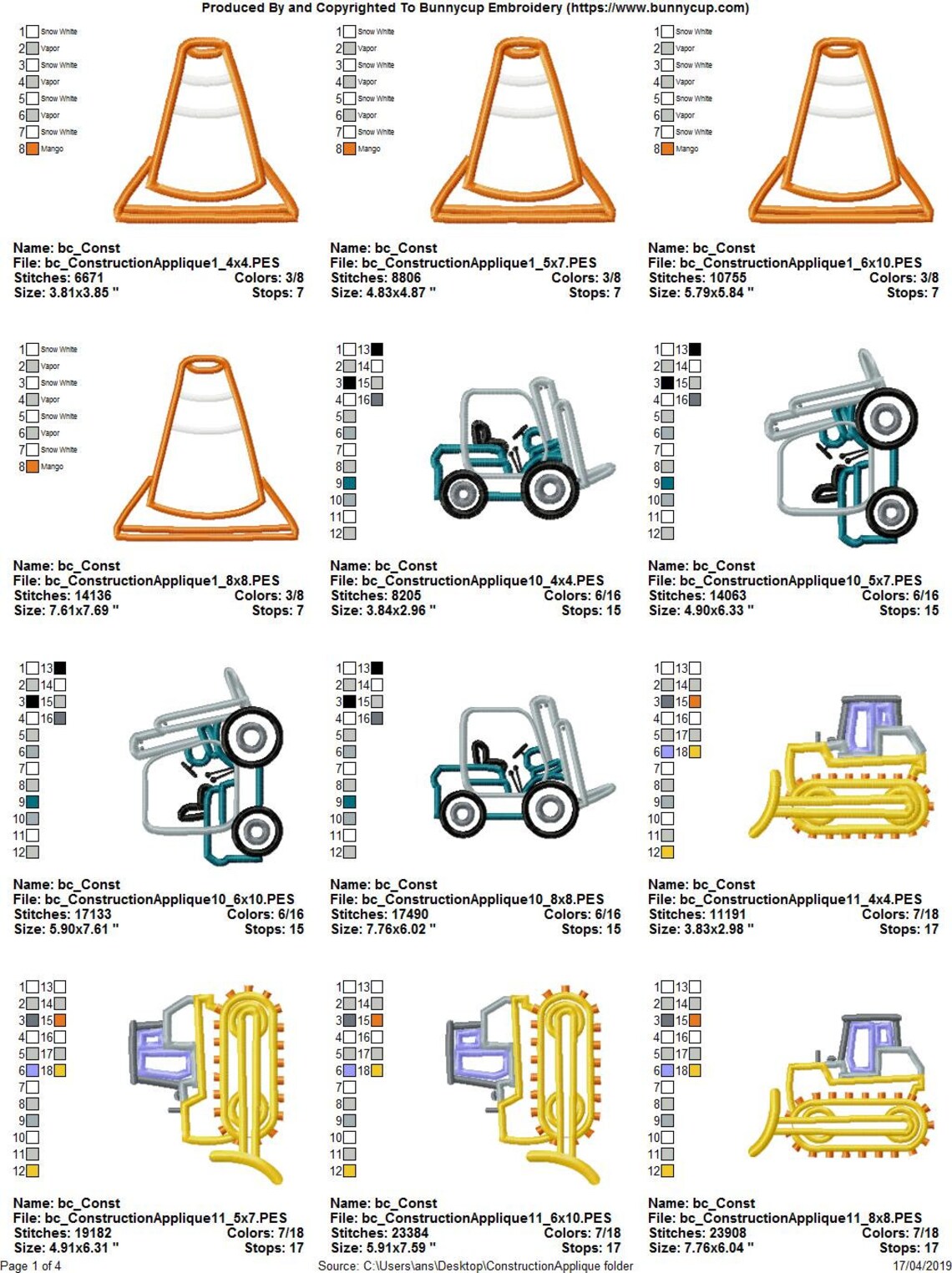 Construction Applique - 12 Machine Embroidery Designs - 4x4 5x7 6x10 ...