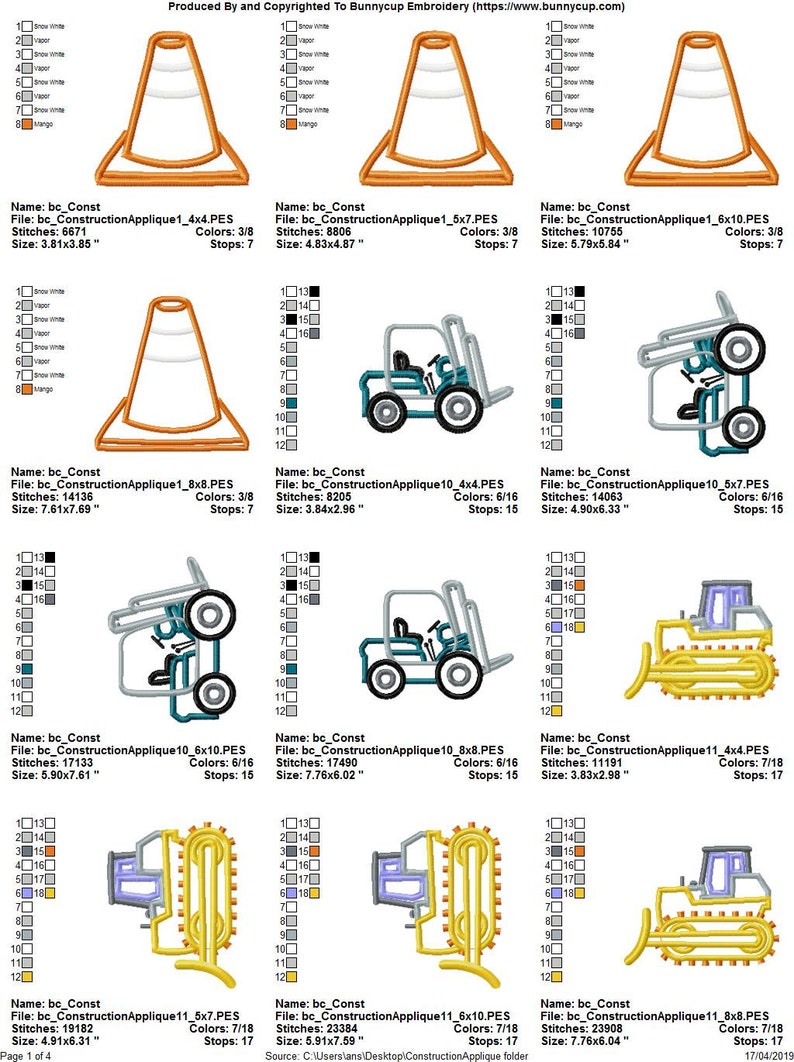 Construction Applique - 12 Machine Embroidery Designs - 4x4 5x7 6x10 ...