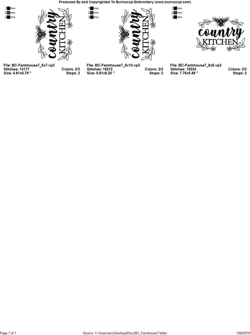 Country Kitchen - Filled Stitch Machine Embroidery Design 5x7 6x10 8x8 ...