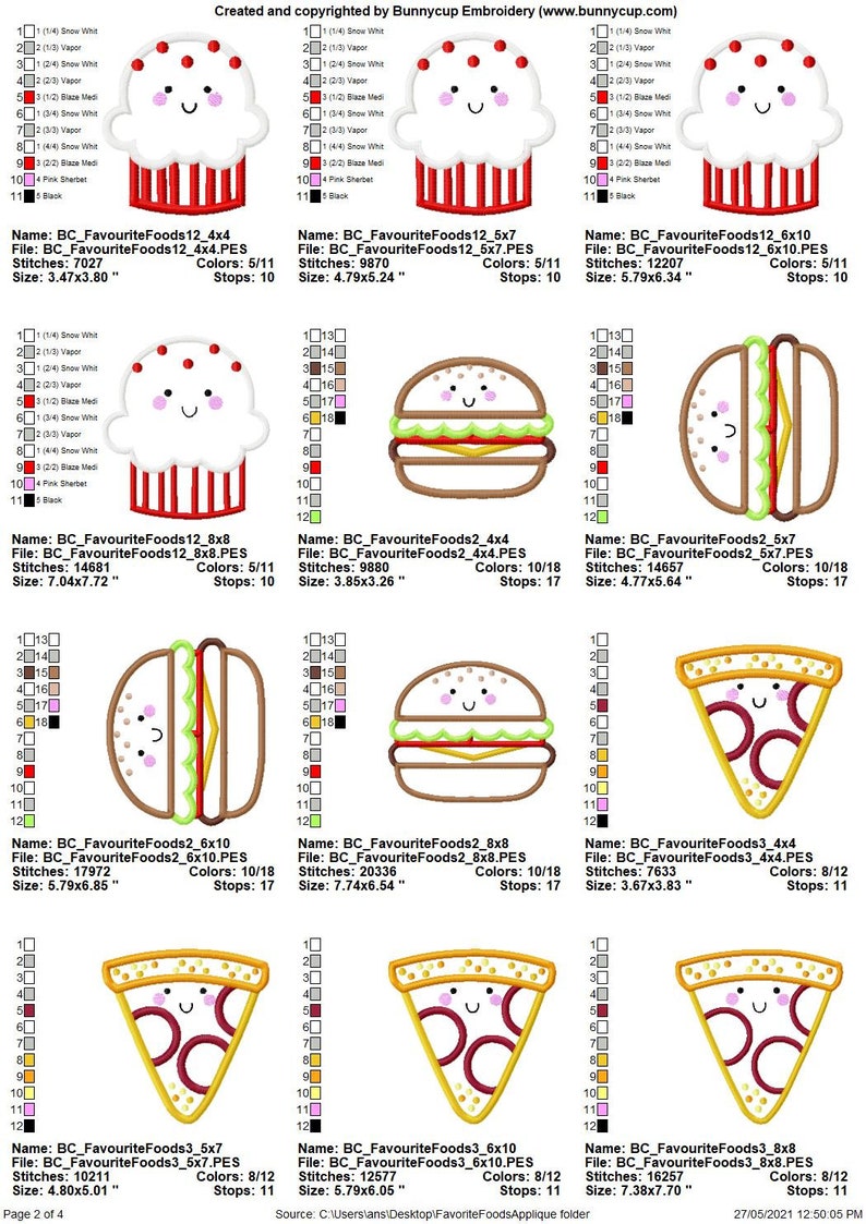 Favorite Foods Applique 12 Machine Embroidery Designs 4x4 - Etsy
