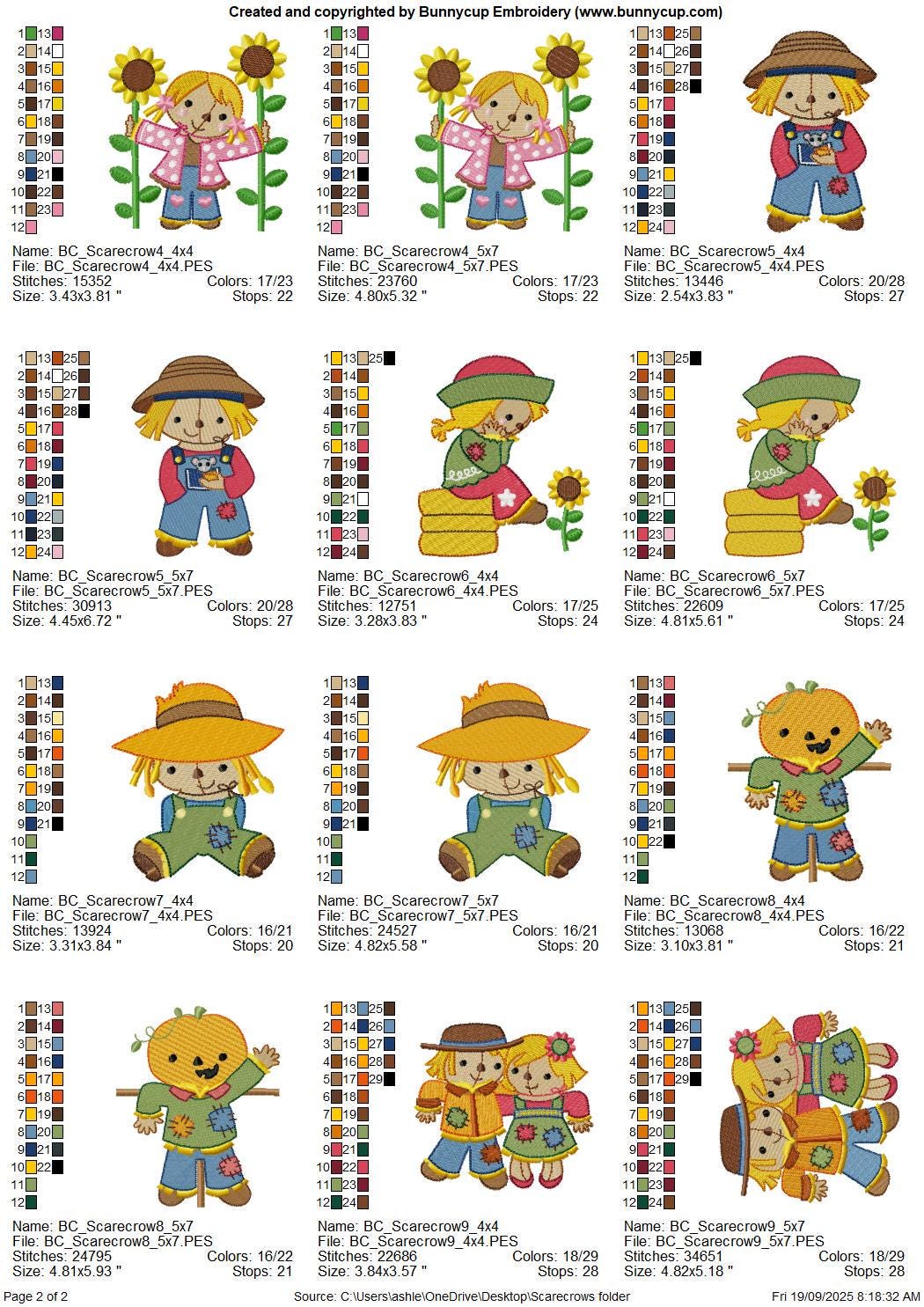 Scarecrows - 12 Embroidery Designs - 4x4 5x7 Inch Hoop Sizes Included ...
